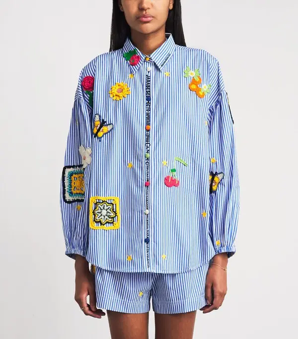 Camilla Cotton Striped Appliqué Shirt - Blue
