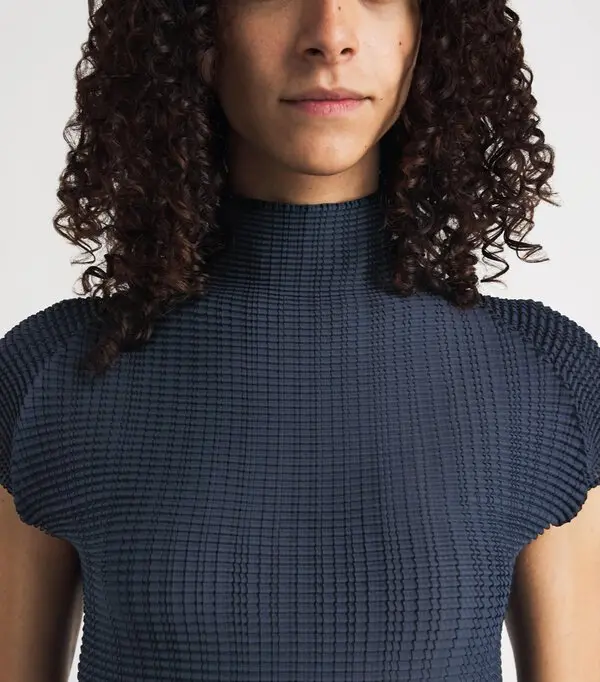 Issey Miyake Wooly Pleats Mock-neck Top