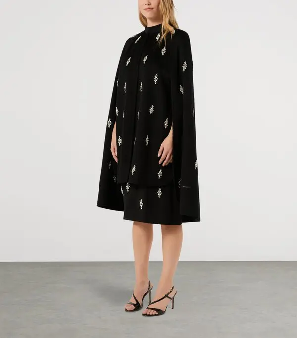 Marina Rinaldi Virgin Wool Embellished Cape Coat