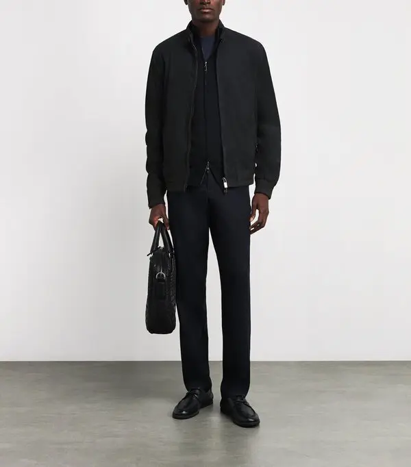 Pal Zileri Suede Bomber Jacket With Stand Collar