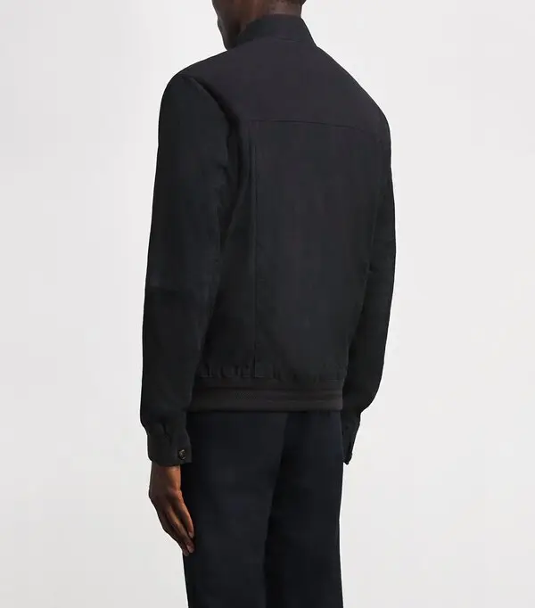Pal Zileri Suede Bomber Jacket With Stand Collar