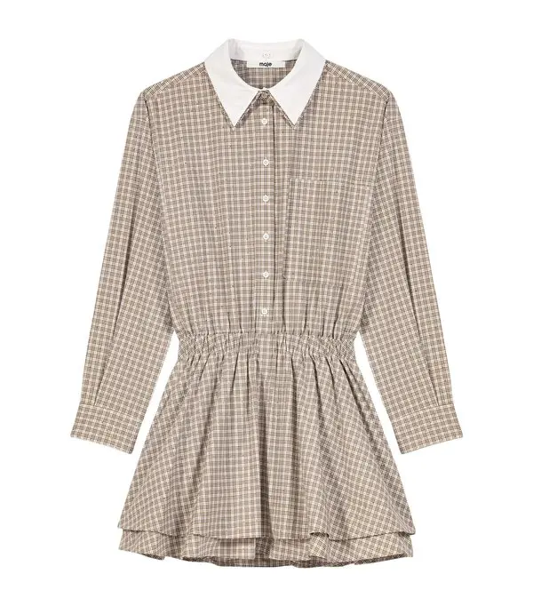 Maje Cotton Check Mini Shirt Dress