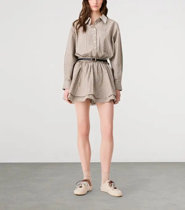 Maje Cotton Check Mini Shirt Dress