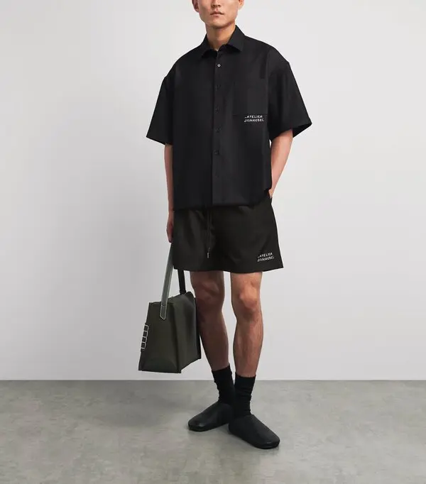 DOMREBEL Chambray Baller Shorts With Embroidered Logo
