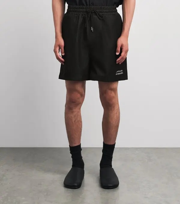 DOMREBEL Chambray Baller Shorts With Embroidered Logo