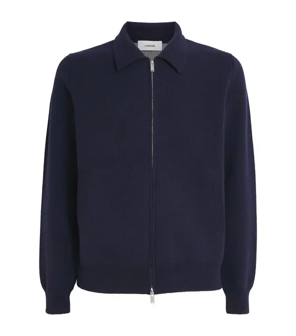 LARDINI Wool-blend Zip-up Overshirt - Navy