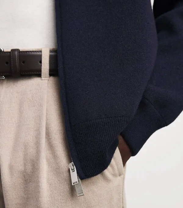 LARDINI Wool-blend Zip-up Overshirt - Navy