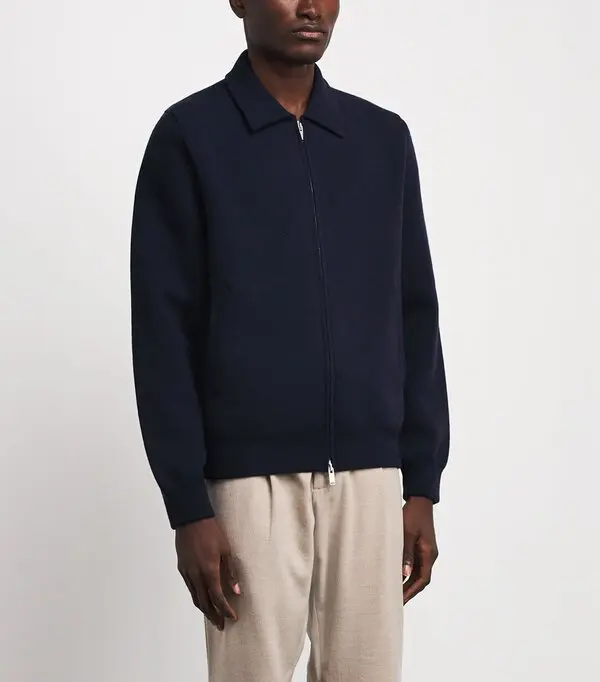 LARDINI Wool-blend Zip-up Overshirt - Navy