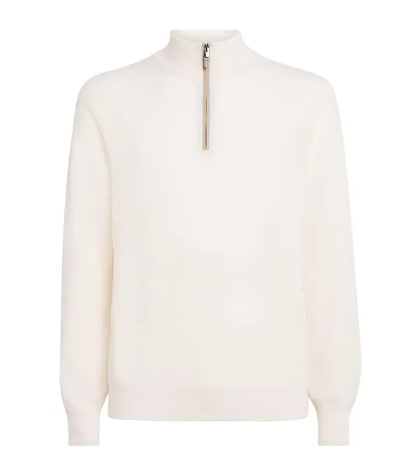 Canali Wool-cashmere Quarter-zip Sweater - White
