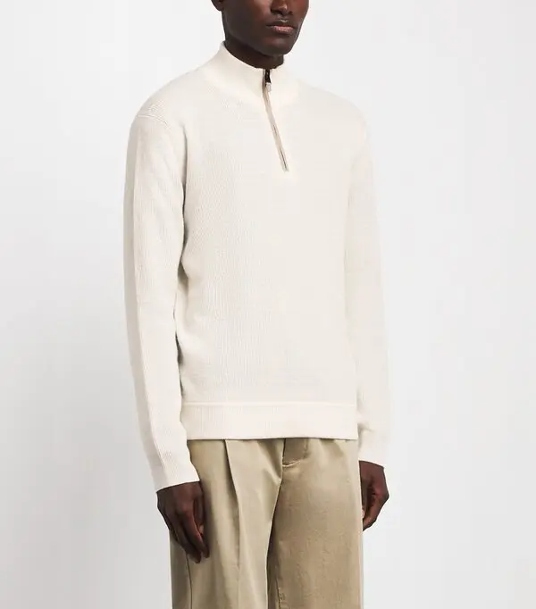 Canali Wool-cashmere Quarter-zip Sweater - White