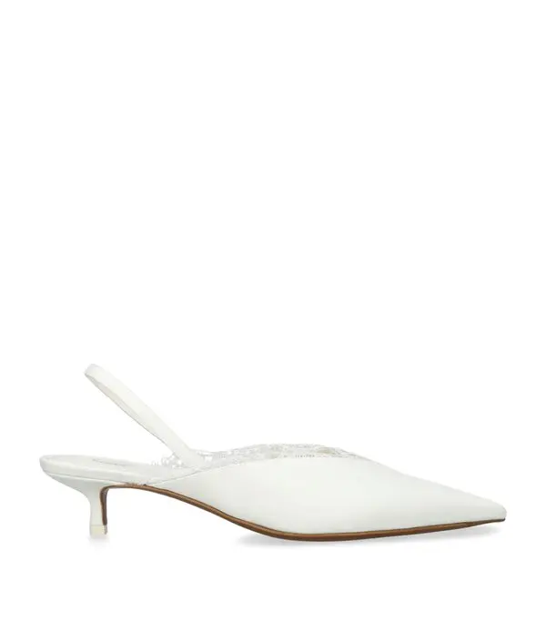 NEOUS Crepe Lace-trimmed Slingback Pumps - White