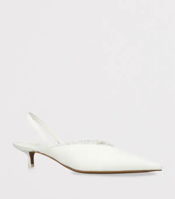 NEOUS Crepe Lace-trimmed Slingback Pumps - White