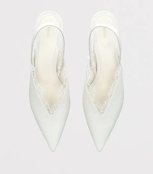 NEOUS Crepe Lace-trimmed Slingback Pumps - White