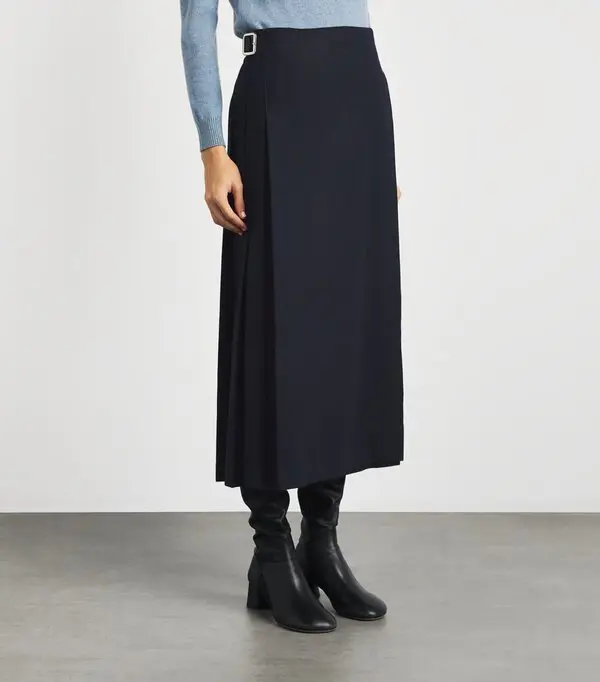 Johnstons Of Elgin X Le Kilt Wool-cashmere Pleated Midi Skirt - Navy