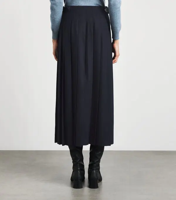 Johnstons Of Elgin X Le Kilt Wool-cashmere Pleated Midi Skirt - Navy