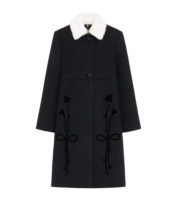 Valentino Garavani Wool-cashmere Embroidered Coat - Black