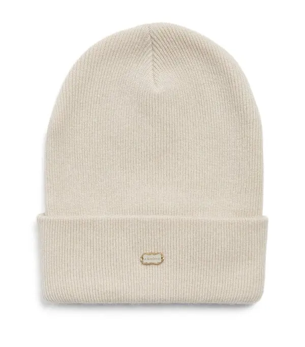 Agnona Cashmere Ribbed Beanie - Beige