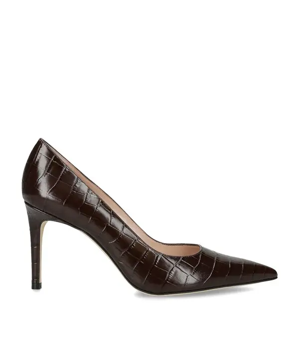 STUART WEITZMAN Croc-embossed Leather Pointed Toe Stiletto Pumps