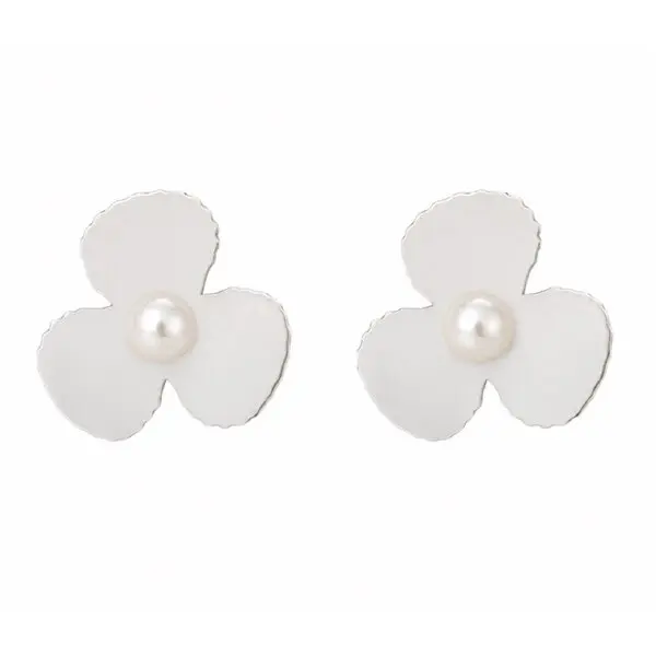 SILVER MOON Silver / White Sterling Silver Pearl Earrings – Trillium - Silver/white