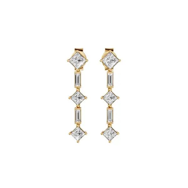 AYA FINE JEWELRY Princess & Baguette Lab Grown Diamond Bar Drop Earrings In 14k Gold - Yellow
