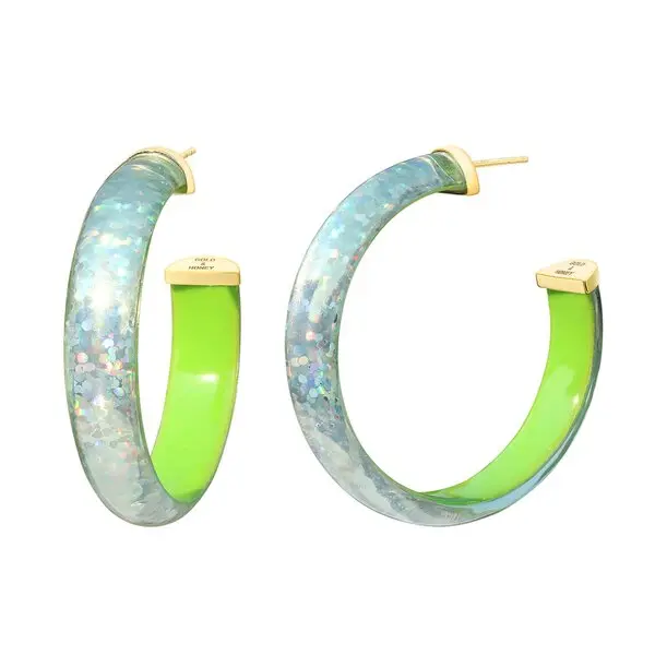 GOLD & HONEY Rainbow Glitter Lucite Hoops