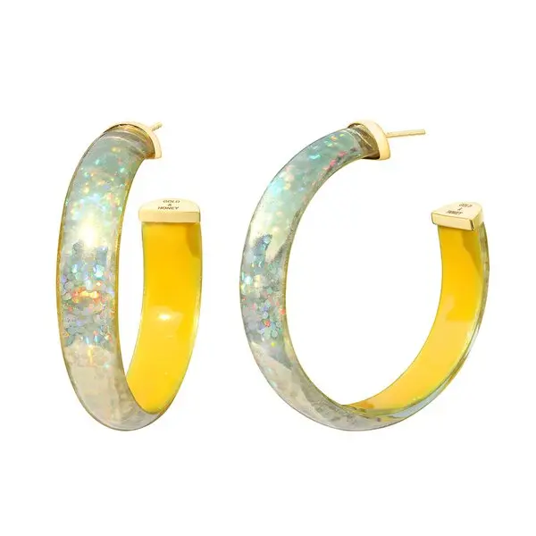 GOLD & HONEY Rainbow Glitter Lucite Hoops In Yellow