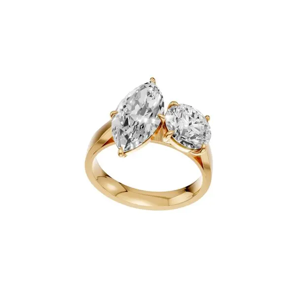 AYA FINE JEWELRY Marquise & Round Lab Grown Diamond Two Stone Bridal Ring In 14k Gold - Yellow