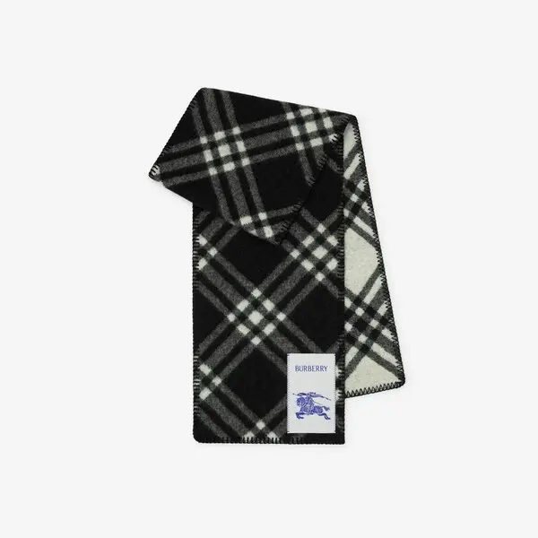 Burberry Check Wool Scarf - Black