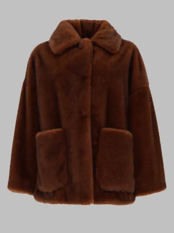 Herno Faux Fur Short Coat With Patch Pockets - Brown
