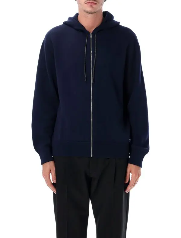 Bottega Veneta Double Wool Zip Hoodie - Blue