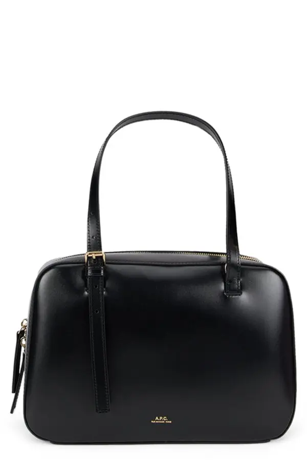 A.p.c. Shiny Calfskin Leather Handbag With Zip Closure And Two Handles
