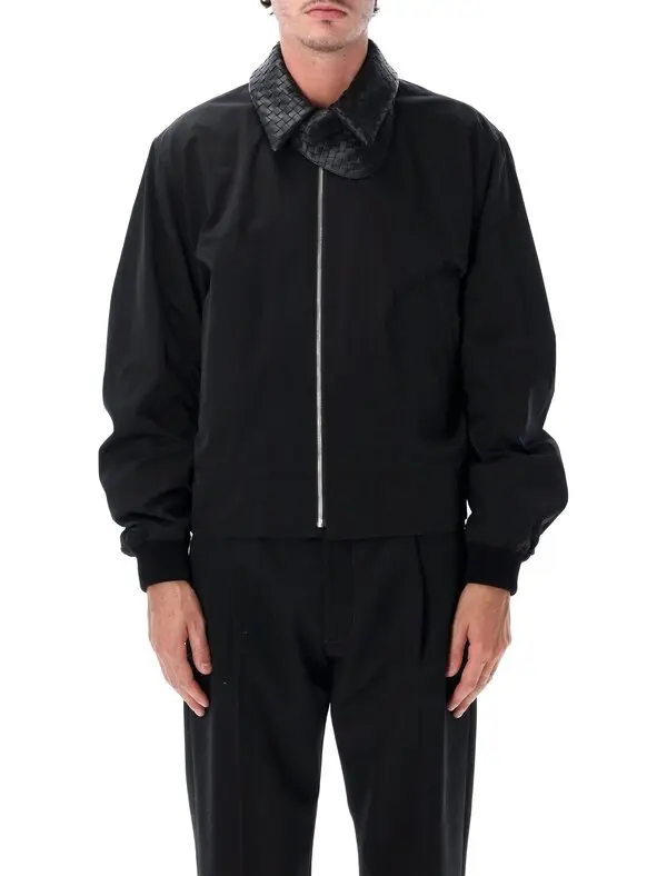 Bottega Veneta Twill Blouson Jacket With Woven Leather Collar - Nero