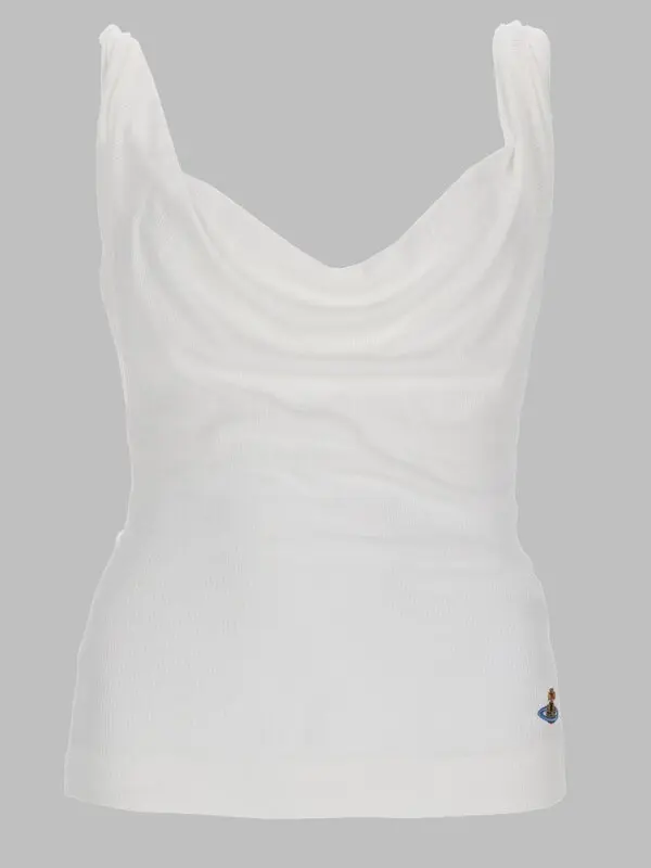 VIVIENNE WESTWOOD Ribbed Draped Cowl Neck Tank Top - White
