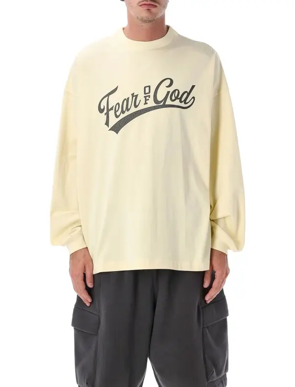 Fear Of God Heavyweight Long Sleeve T-shirt With Crackle Graphics - Chalk