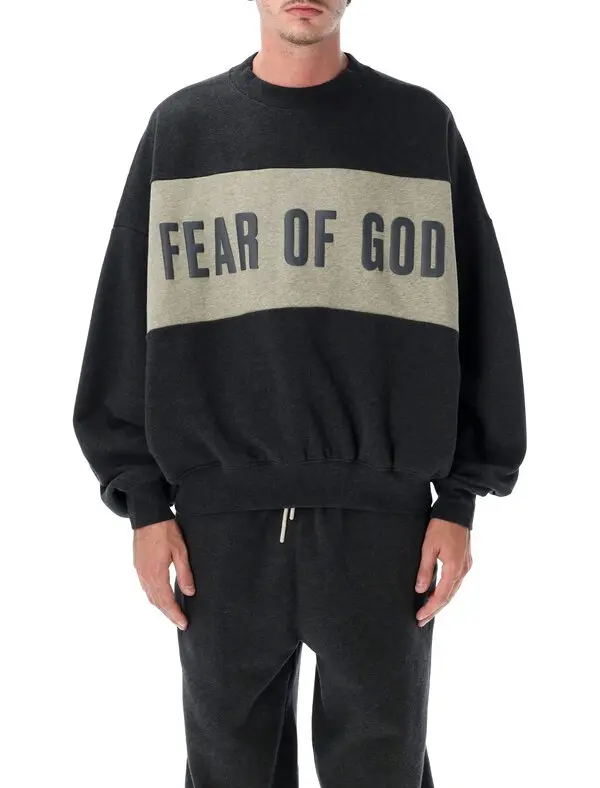 Fear Of God Relaxed Cropped Fleece Sweatshirt With Puff-printed Branding - Iron Grey