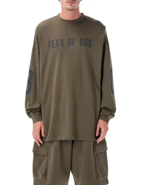 Fear Of God Cotton Sport Mesh Long Sleeve T-shirt With "26" Back Graphic - Moss