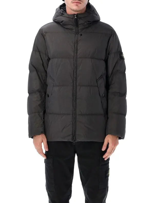 Stone Island Crinkle Bomber Jacket With Logo Badge