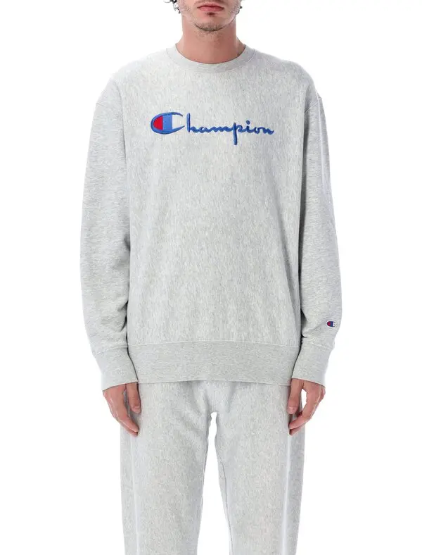 Champion Crewneck Sweatshirt With Embroidered Chest Logo - Grigio
