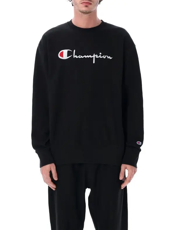Champion Crewneck Sweatshirt With Embroidered Chest Logo - Nero