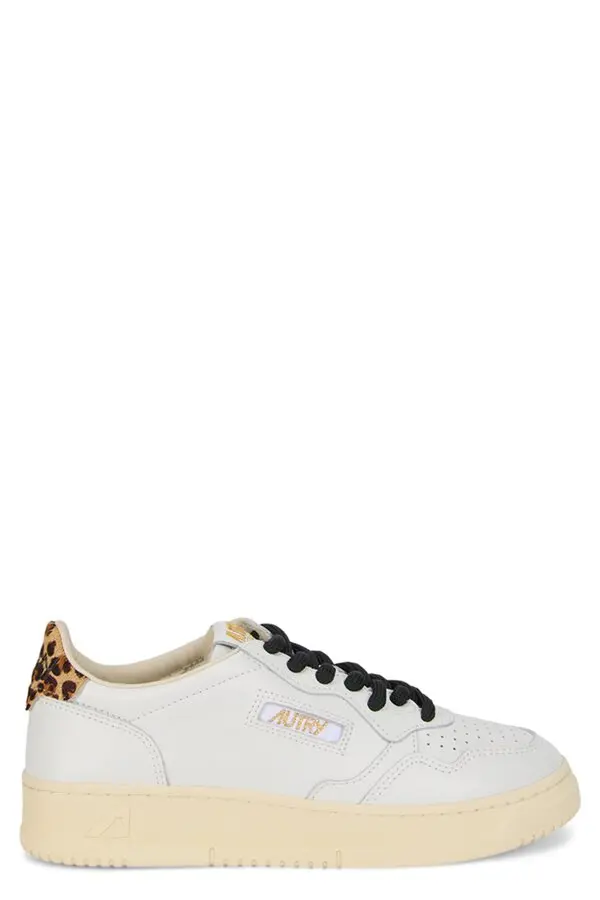 AUTRY Leather Sneakers With Leopard Detail And Contrast Laces - White