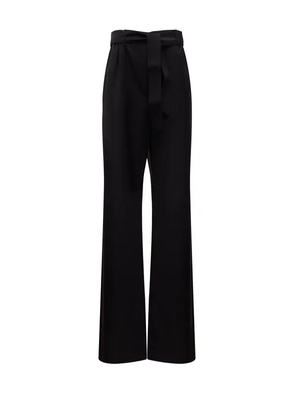 Max Mara Virgin Wool Wide-leg Trousers With Tie Belt - Nero