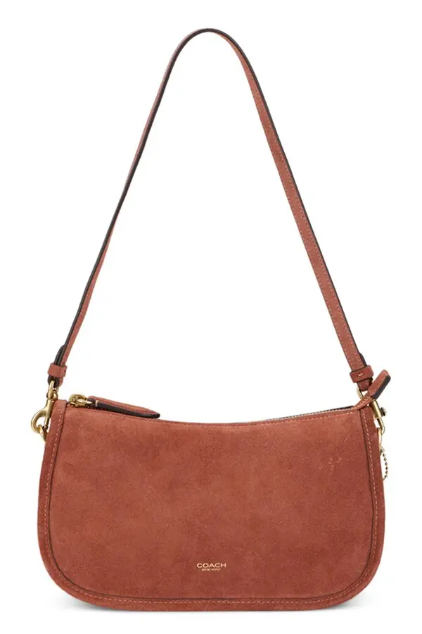 COACH Suede Oval Shoulder Handbag - Brown