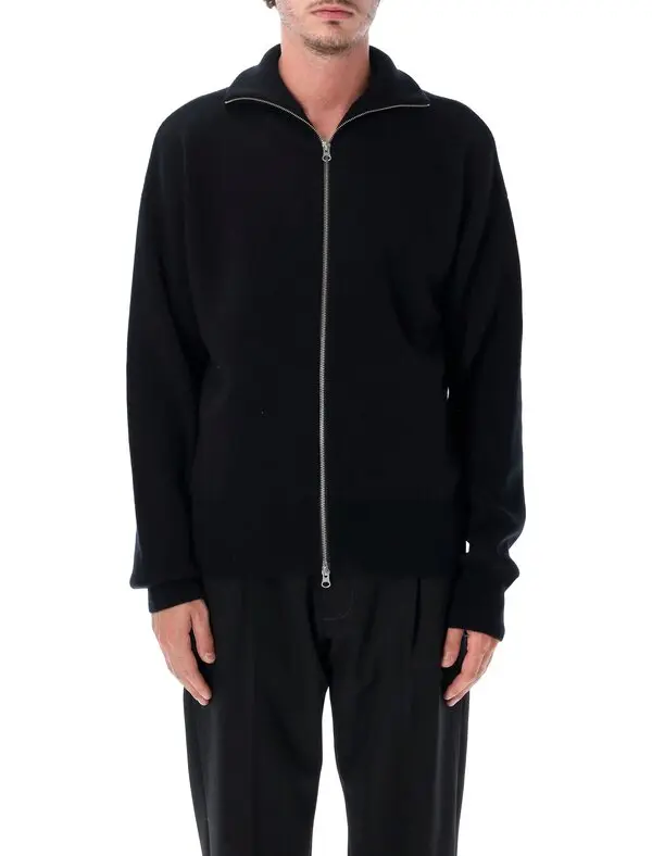 Extreme Cashmere Zip-up Mock Neck Fine Knit Sweater - Nero
