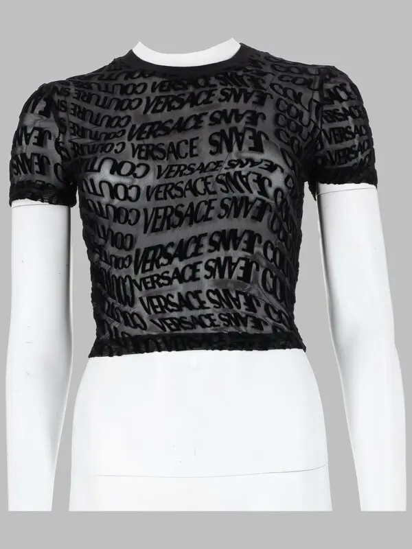 Versace Sheer Logo Print Cropped T-shirt - Black
