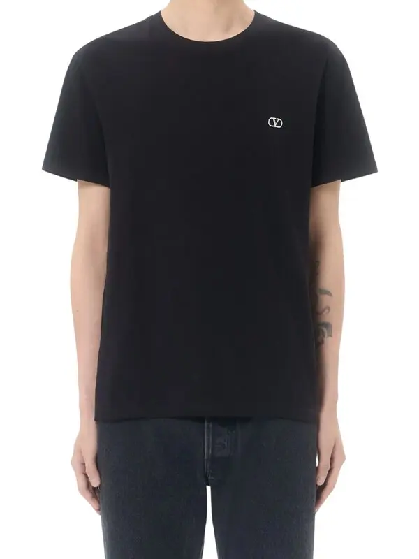 Valentino Garavani Cotton T-shirt With Vlogo Embroidery - Black