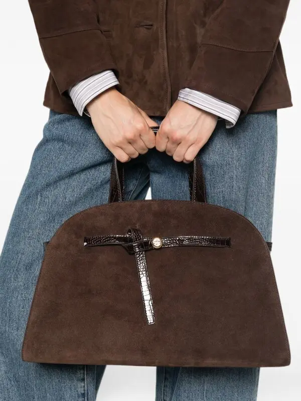 Tory Burch Romy Suede Leather Boston Bag - Brown