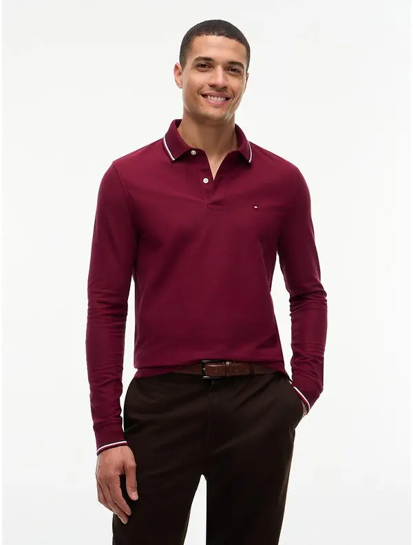 Tommy Hilfiger Long-sleeve Tommy Wicking Polo - Deep Rouge