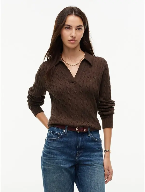 Tommy Hilfiger Open Placket Cable Knit Polo Sweater