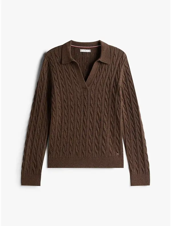 Tommy Hilfiger Open Placket Cable Knit Polo Sweater