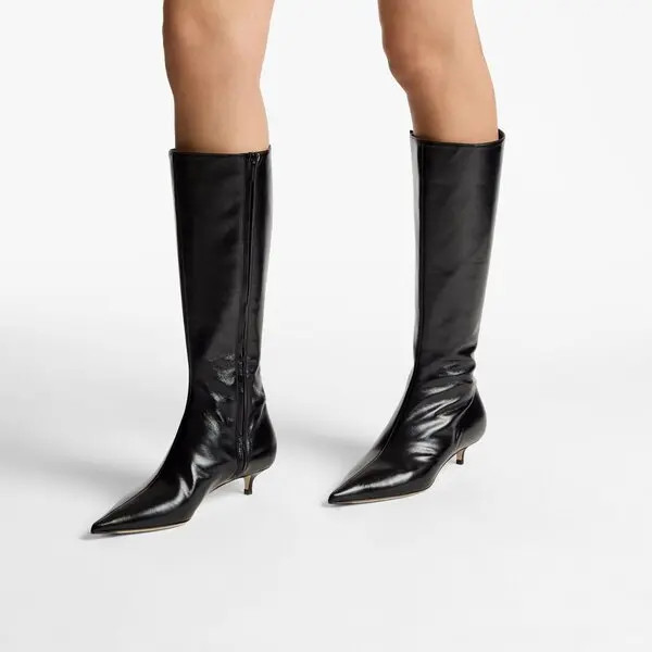 JIMMY CHOO Amis Knee-high Boots In Shiny Biker Leather - Black